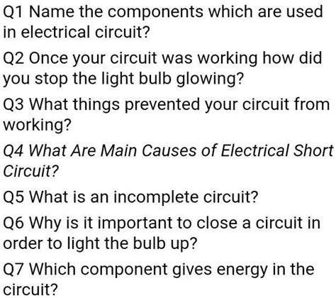 Please Do This Fast Q Name The Components Which Are Used In Electrical Circuit Q Once Your