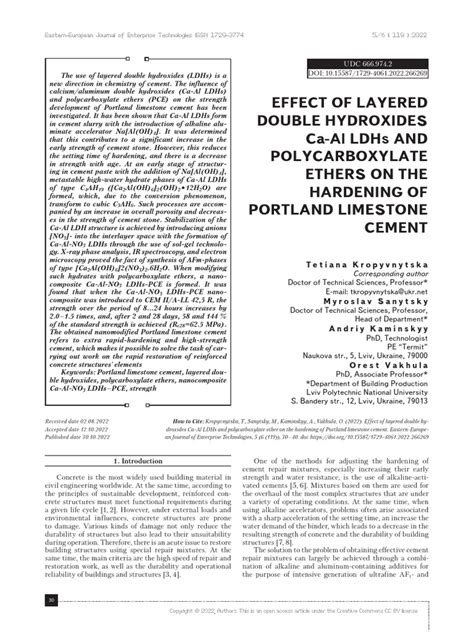 Effect Of Layered Double Hydroxides Ca Al Ldhs Synthesis