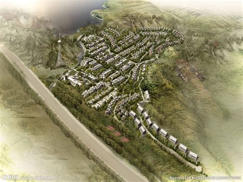 山间别墅群鸟瞰建筑效果图设计图 建筑设计 环境设计 设计图库 昵图网