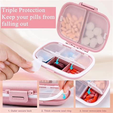 Travel Pill Organizer 8 Compartment Pills Storage Box Snap Lock At
