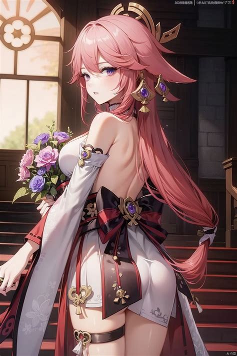 Yae Miko Girl Black Flower Image Created By Tensor Art