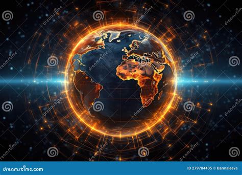 Global Network Connection Covering The Earth With Lines Of Innovative Perceptron Generative Ai