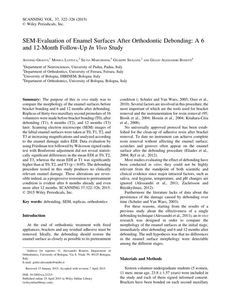 Pdf Sem Evaluation Of Enamel Surfaces After Orthodontic Debonding A 6 And 12 Month Follow Up