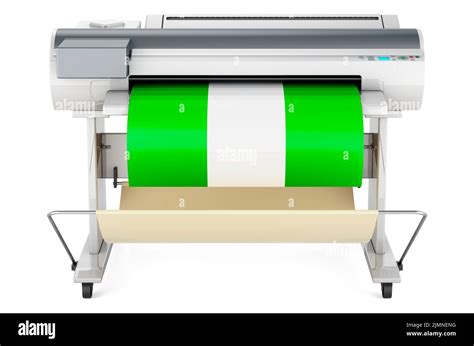Wide Format Printer Plotter With Nigerian Flag 3d Rendering Isolated On White Background Stock