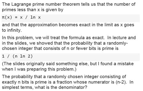 Solved The Lagrange Prime Number Theorem Tells Us That The Chegg Com