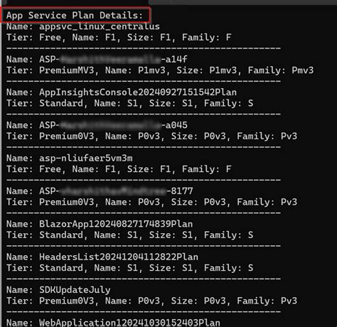 C How To Get All Possible Appserviceplan Configurations From An
