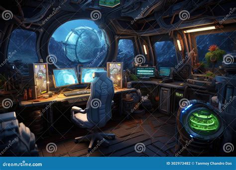 Futuristic Gaming Room With Monitors And Computers 3d Rendering Of A Computer Room With A Lot