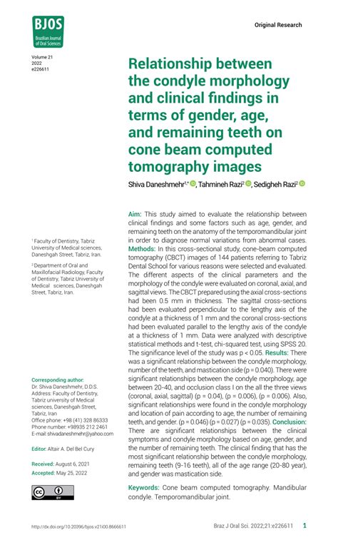Pdf Relationship Between The Condyle Morphology And Clinical Findings