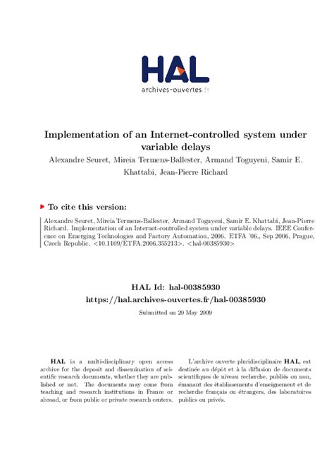 Pdf Implementation Of An Internet Controlled System Under Variable Delays