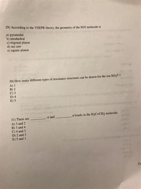 Solved 29 According To The Vsepr Theory The Geometry Of
