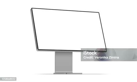 흰색 배경 원근 면보기에 격리 된 빈 화면으로 현대 데스크톱 Pc 모형 0명에 대한 스톡 벡터 아트 및 기타 이미지 0명 Lcd 개성 개념 Istock