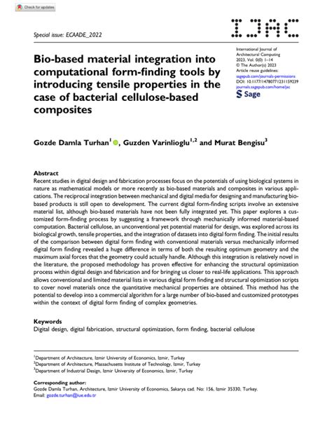 Turhan Et Al 2023 Bio Based Material Integration Into Computational Form Finding Tools By