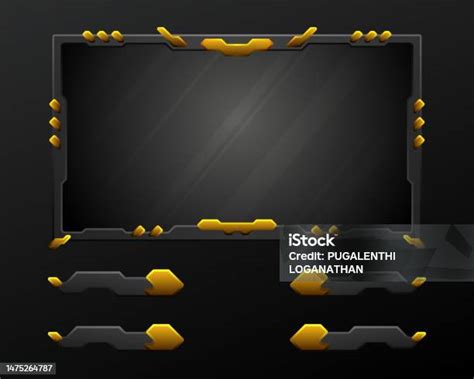 판타지 황금 테두리 라이브 스트림 오버레이 게임 Gui 화면 패널 템플릿 Brand Name Video Game에 대한 스톡