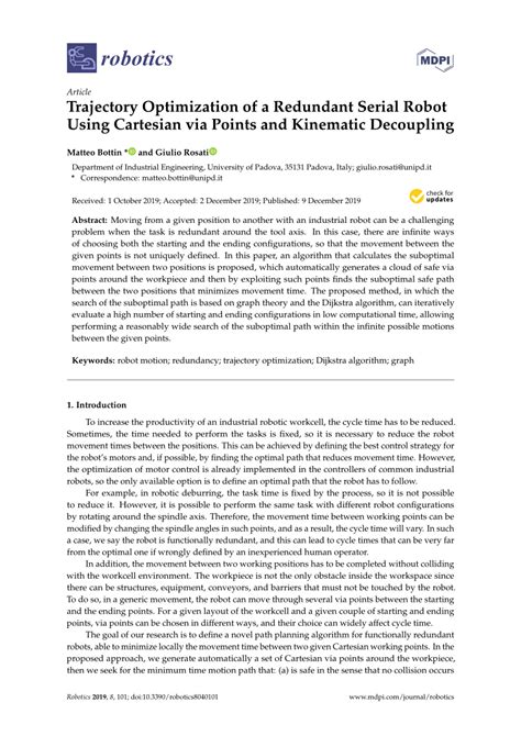 Pdf Trajectory Optimization Of A Redundant Serial Robot Using