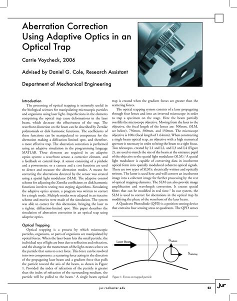 Aberration Correction Using Adaptive Optics In An Optical Trap Docslib