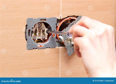 Electrician Installing A Power Socket Stock Image Image Of Electrician Socket