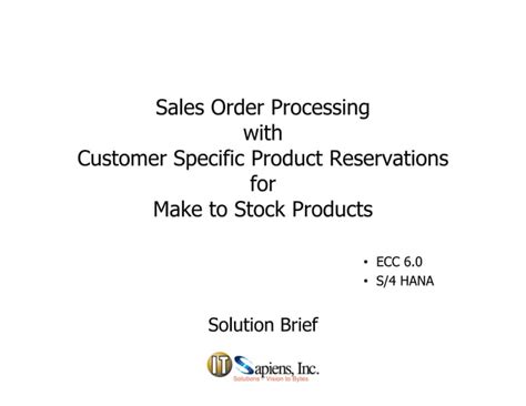 Sap Sales Order Processing With Customer Reservations Pdf Computer