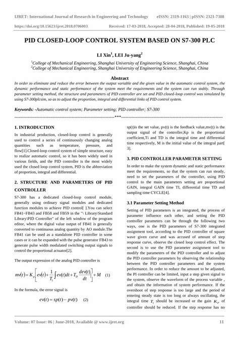 Pdf Pid Closed Loop Control System Based Pid Closed Loop Control