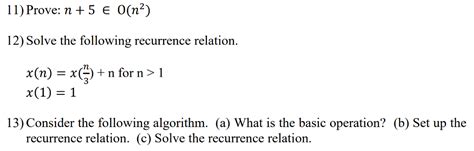Solved Prove The Big O Class Solve The Recurrence Relation
