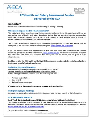Fillable Online ECS Health And Safety Assessment Service Delivered ECS Card Fax Email