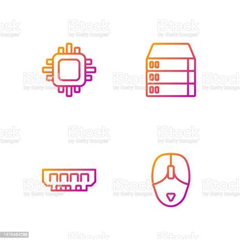 라인 컴퓨터 마우스 Ram 랜덤 액세스 메모리 Cpu 및 서버가있는 프로세서 데이터 웹 호스팅을 설정합니다 그라데이션 색상