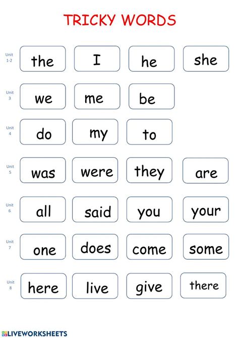 Tricky Words Unit 1 8 Worksheet Artofit