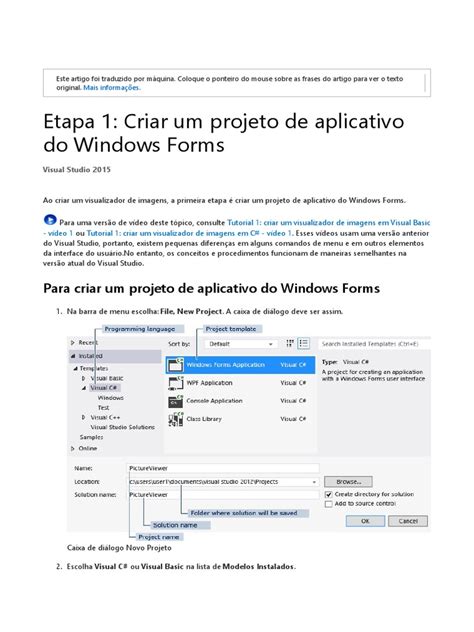 Etapa 1 Criar Um Projeto De Aplicativo Do Windows Forms Pdf