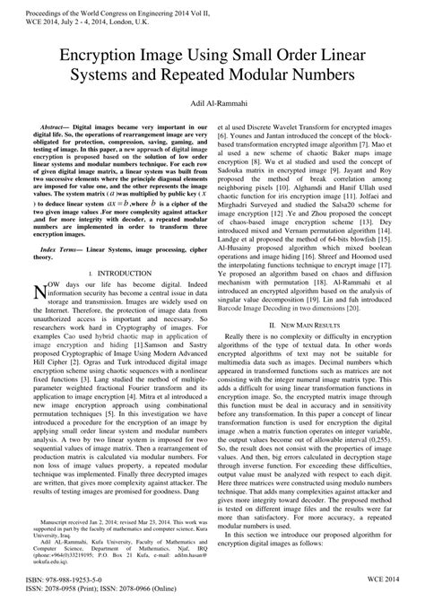 Pdf Encryption Image Using Small Order Linear Systems And Repeated