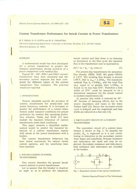 Pdf Current Transformer Performance For Inrush Current