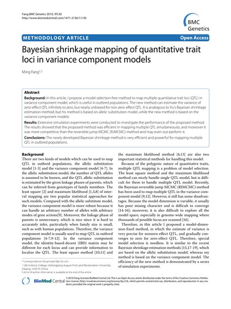 Pdf Bayesian Shrinkage Mapping Of Quantitative Trait Loci In Variance Component Models