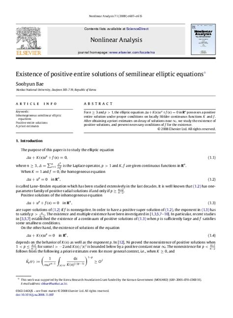 Pdf Existence Of Positive Entire Solutions Of Semilinear Elliptic Equations