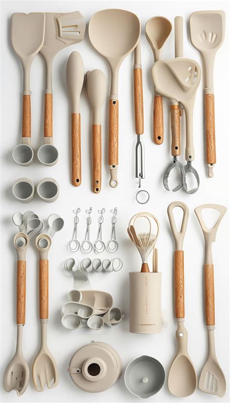 Umite Chef Silicone Cooking Utensils Set With Wooden Handle Kitchen