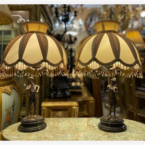 خرید و قیمت آباژور رومیزی برنز مجسمه دار آدم و حوا دختر و پسر برنزی