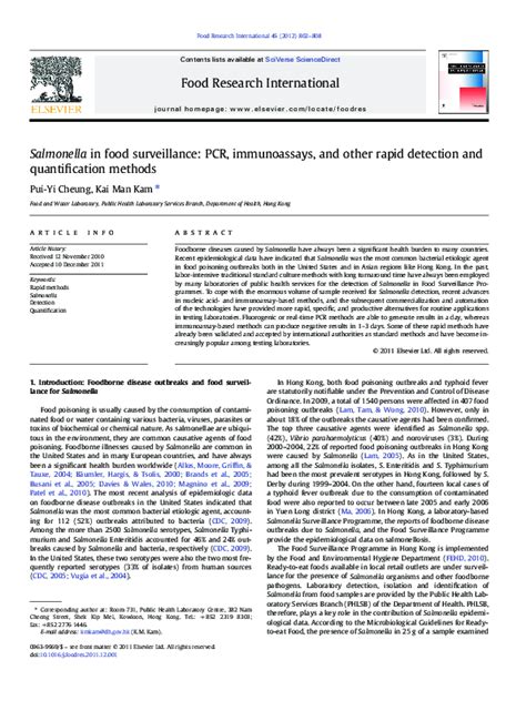 Pdf Salmonella In Food Surveillance Pcr Immunoassays And Other