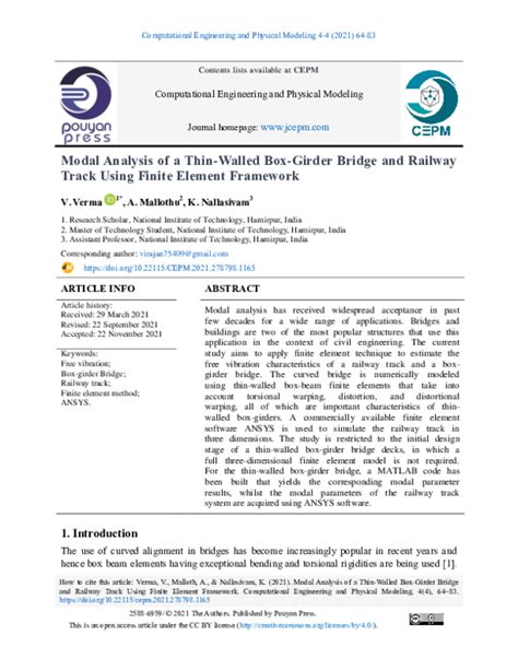 Pdf Modal Analysis Of A Thin Walled Box Girder Bridge And Railway