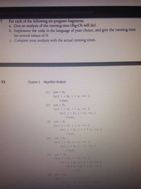 Solved 7 For Each Of The Following Six Program Fragments A