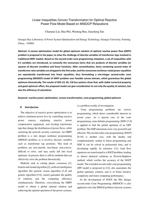 Pdf Linear Inequalities Convex Transformation For Optimal Reactive Power Flow Model Based On