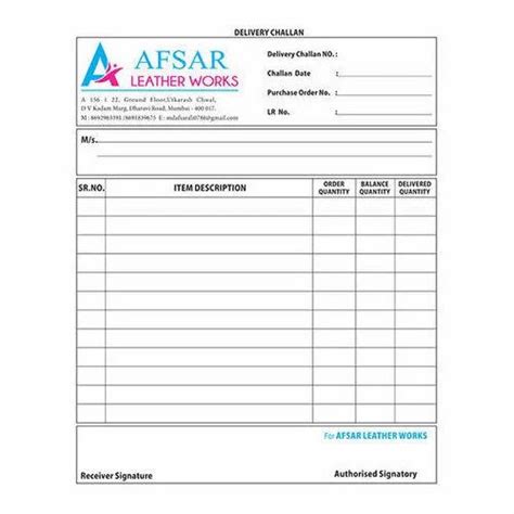 Printed Delivery Challan Form Manufacturer From Mumbai