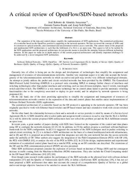 Pdf A Critical Review Of Openflowsdn Based Networks