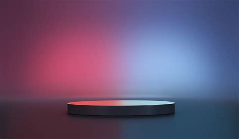 다채로운 기술 무대는 현대적인 3d 연단 조명 제품 받침대 디스플레이 배경의 미래 쇼 플랫폼 네온 장면 공간 스튜디오 룸 또는 빈 프레젠테이션 기술 주도 개념 배경에 서