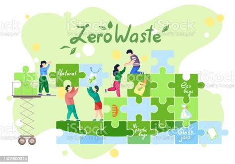 제로 폐기물 라이프 스타일 개념 퍼즐 형태의 사람과 에코 스타일 요소와의 일러스트 레이 션 0에 대한 스톡 벡터 아트 및 기타 이미지 Istock