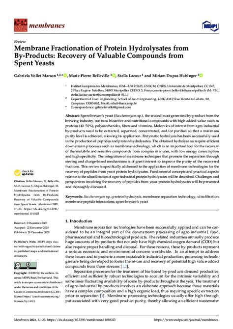 Pdf Membrane Fractionation Of Protein Hydrolysates From By Products Recovery Of Valuable