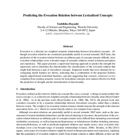 Predicting The Evocation Relation Between Lexicalized Concepts Acl Anthology