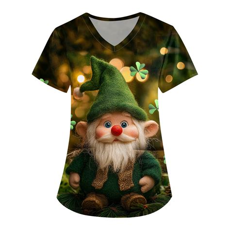 Hajwoh St Patricks Day Scrub Tops For Women Funny Short Sleeve