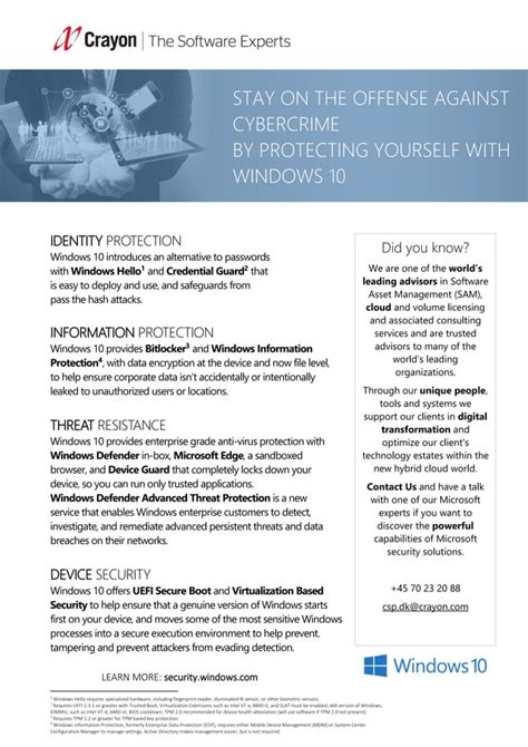 Onepager W10 Security Pdf Operating Systems Computer Software And Applications