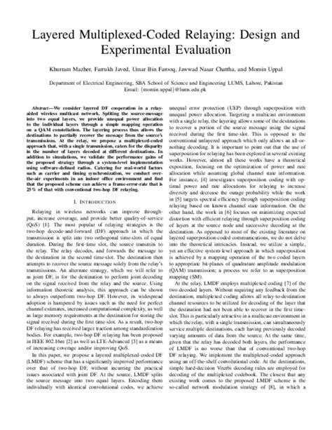 Pdf Layered Multiplexed Coded Relaying Design And Experimental Evaluation