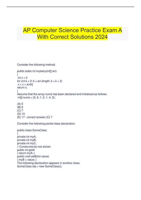 Ap Computer Science Practice Exam A With Correct Solutions 2024 Ap Computer Science Stuvia Us
