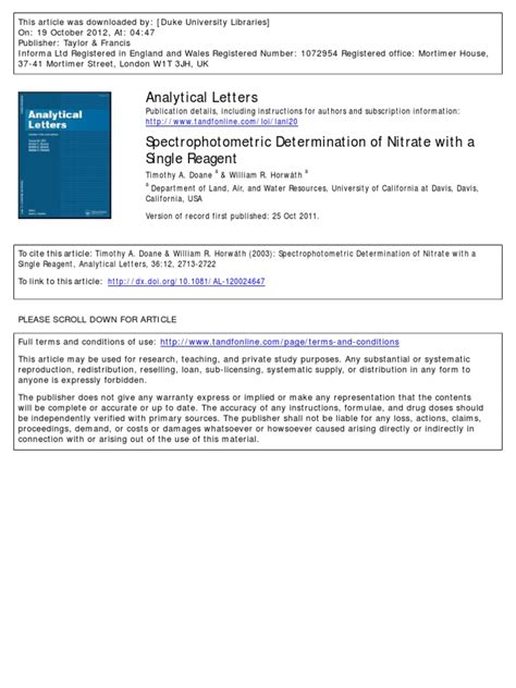 Spectrophotometric Determination Of Nitrate Pdf Detection Limit