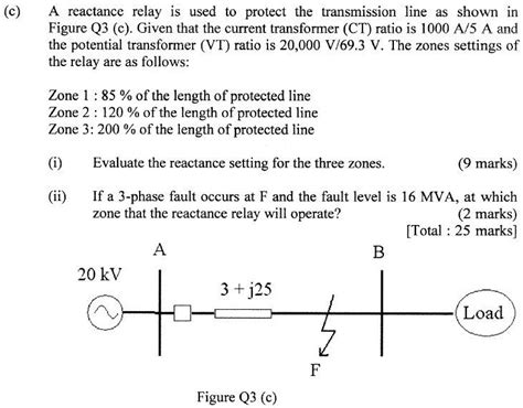 C A Reactance Relay Is Used To Protect The Transmission Line As Shown