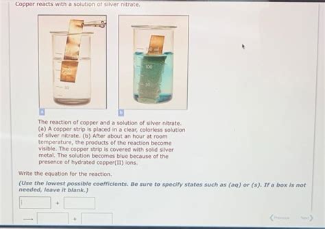 Solved Copper Reacts With A Solution Of Silver Nitrate The